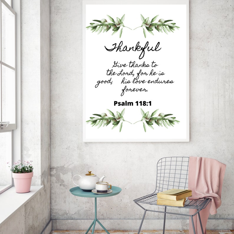 Psalm 118:1 Printable Wall Art With Olive Branch, 8x10 Christian Bible ...