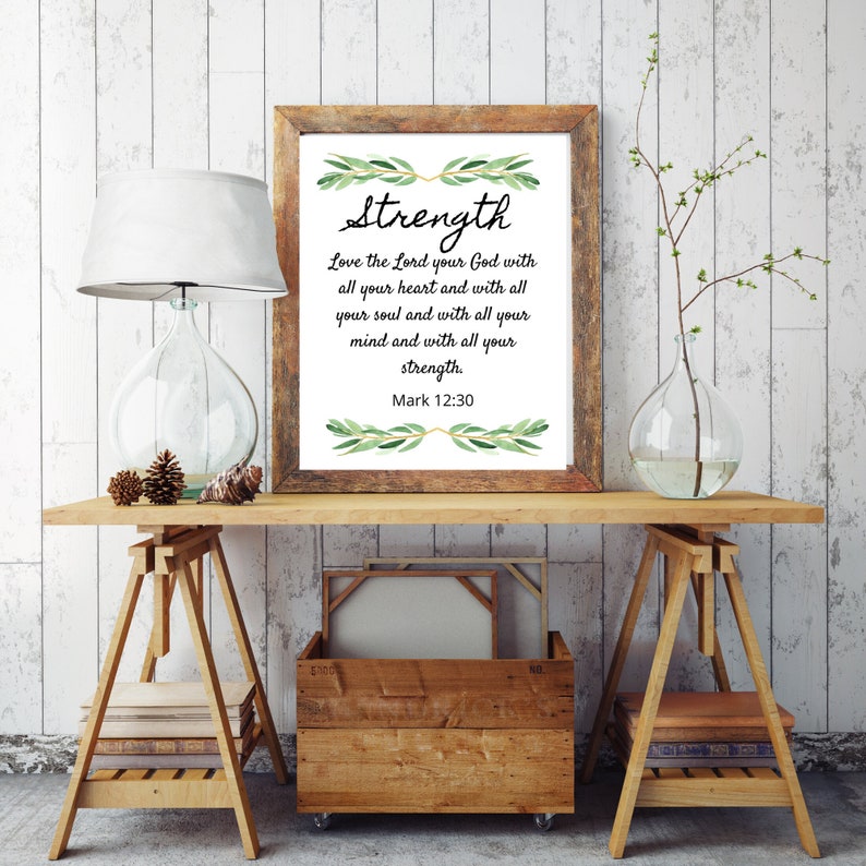 Mark 12:30 Printable Wall Art With Olive Branch , 8x10 Christian Bible ...