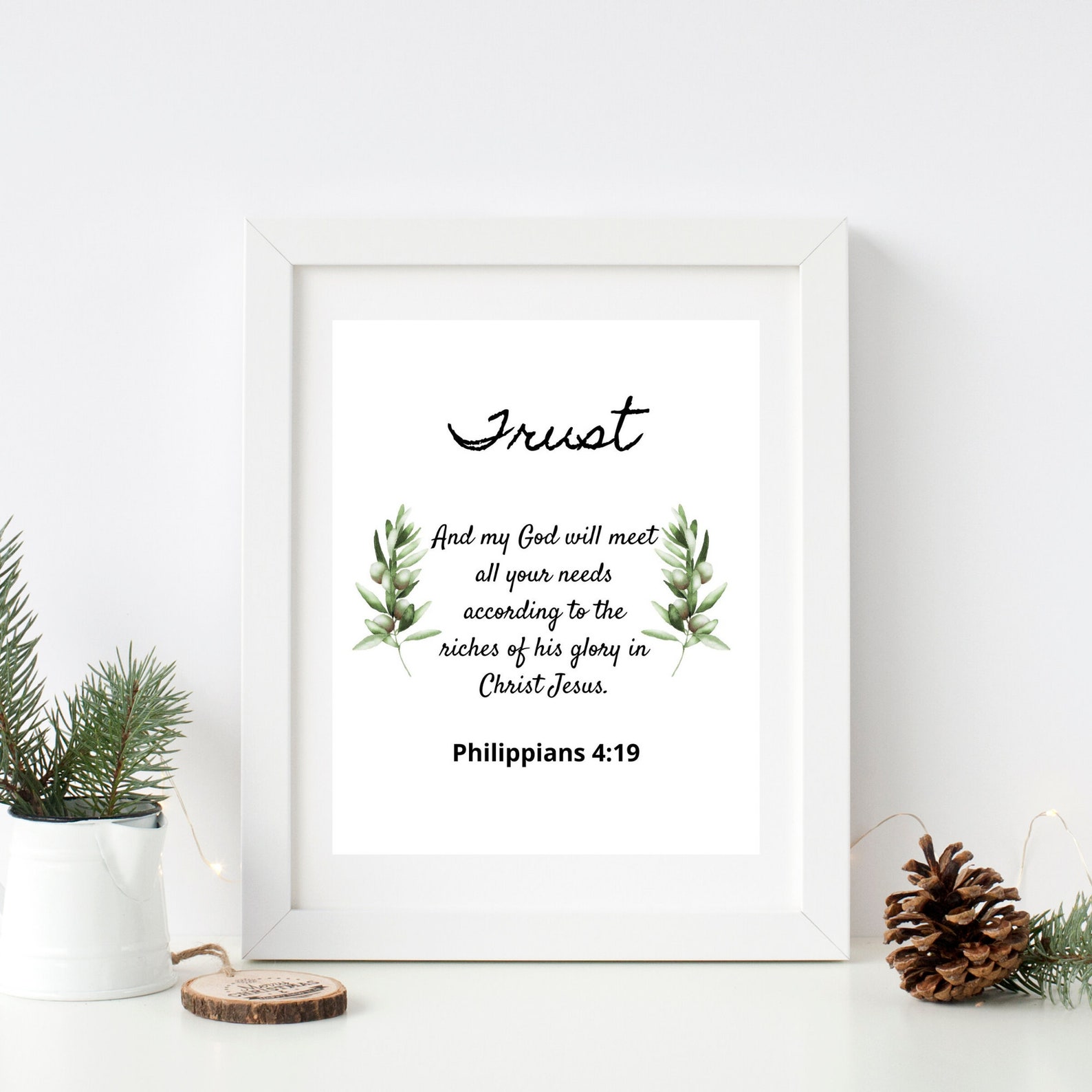 Philippians 4:19 Printable Wall Art With Olive Branch , 8x10 Christian ...