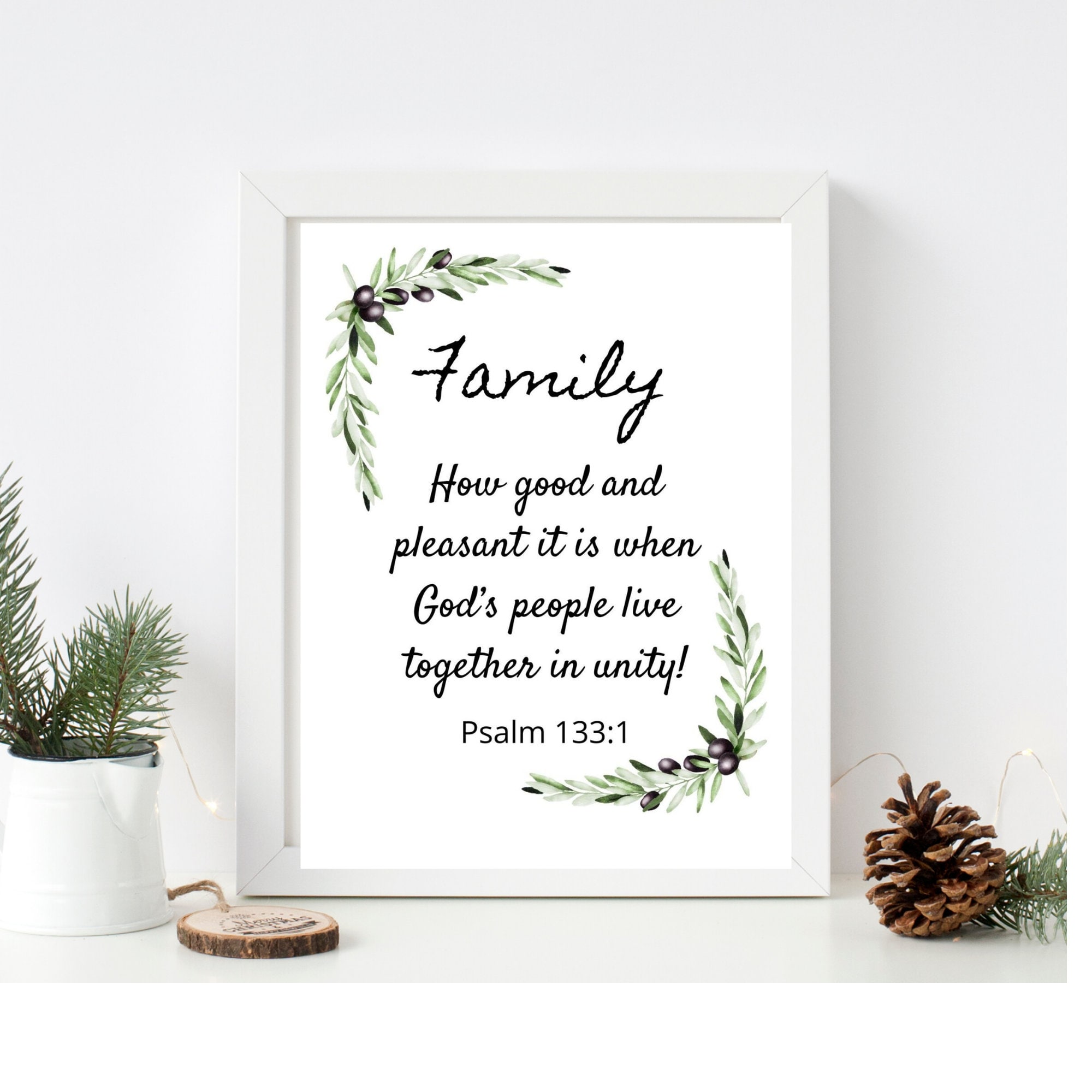 Psalm 133:1 Printable Wall Art With Olive Branch , 8x10 Christian Bible ...