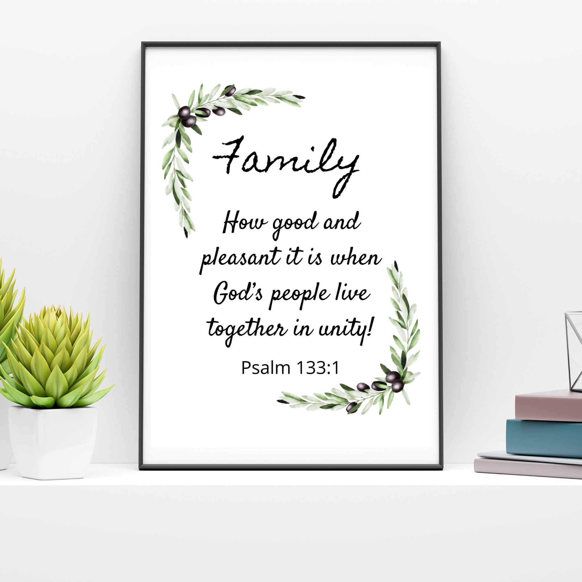 Psalm 133:1 Printable Wall Art With Olive Branch , 8x10 Christian Bible ...