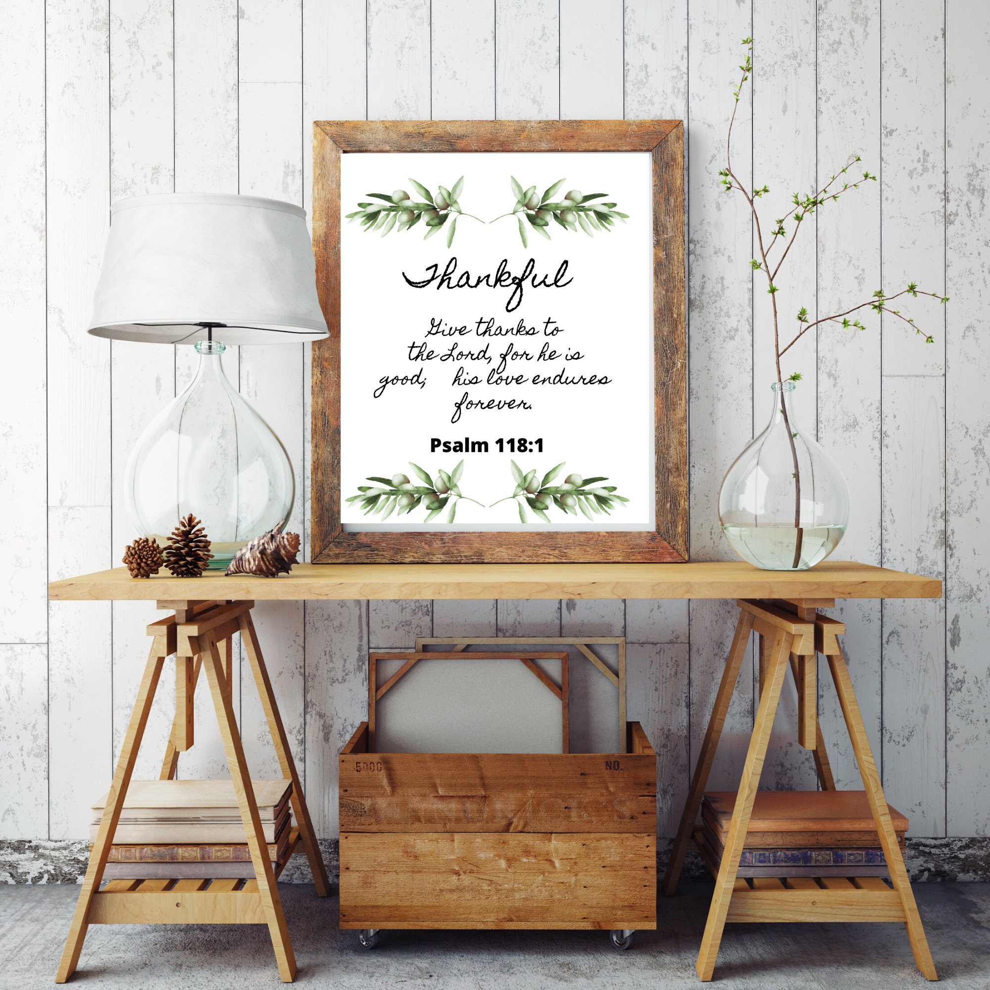 Psalm 118:1 Printable Wall Art With Olive Branch, 8x10 Christian Bible ...