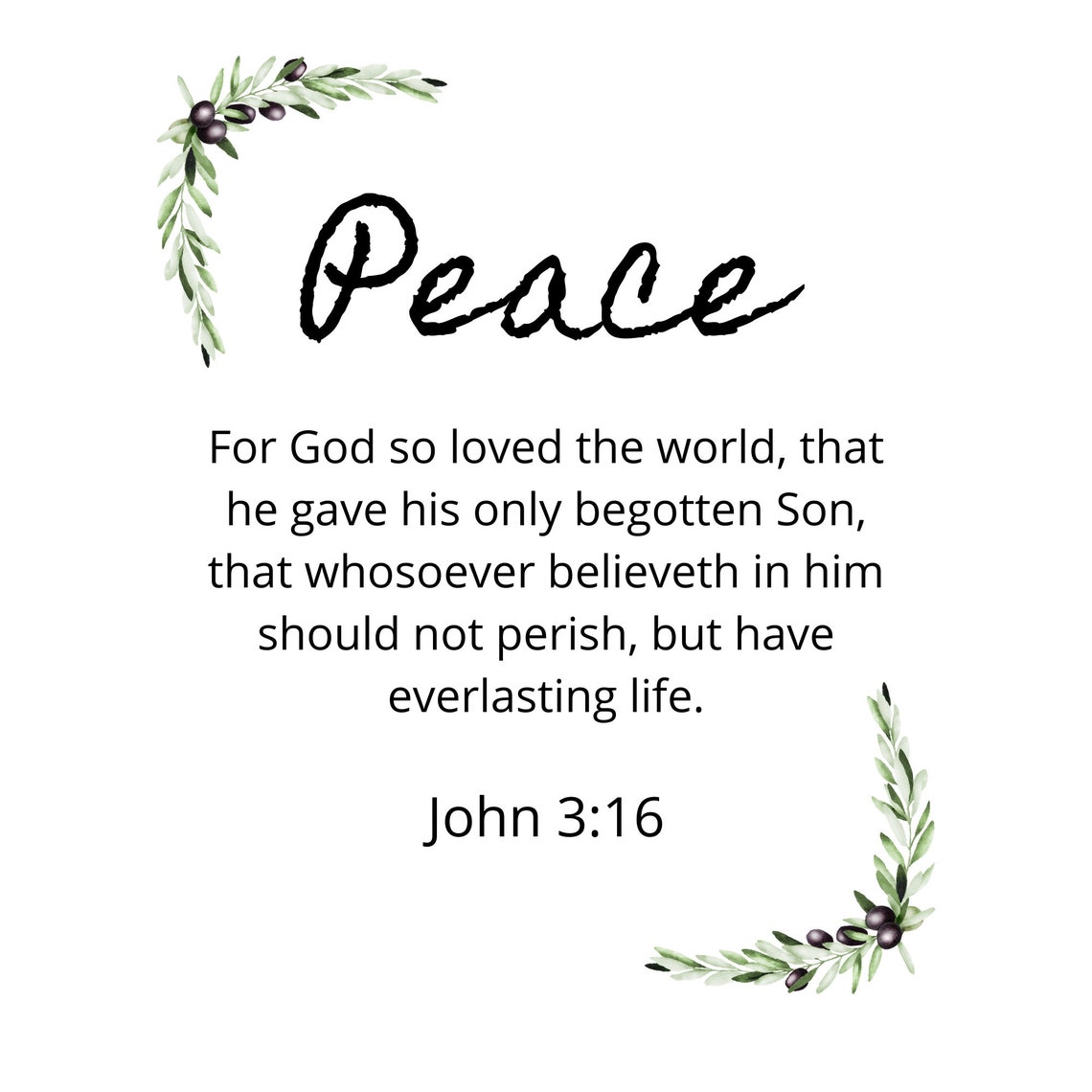 John 3:16 Printable Wall Art With Olive Branch 8x10 Christian - Etsy