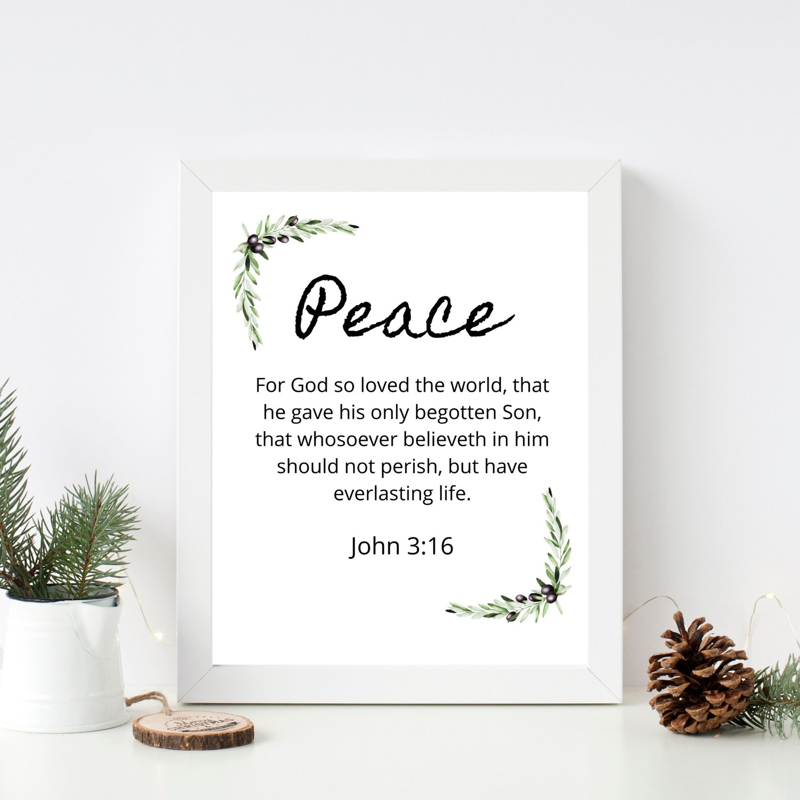 John 3:16 Printable Wall Art With Olive Branch 8x10 Christian - Etsy