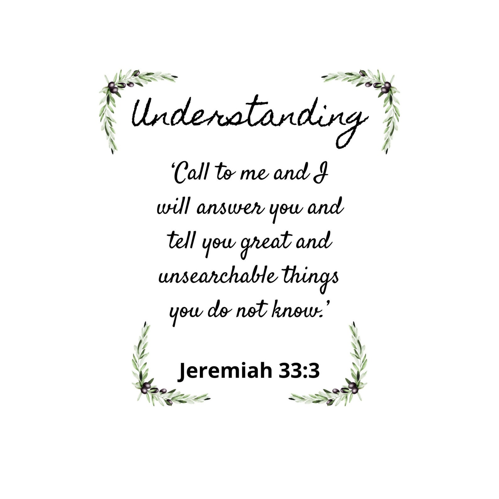 Jeremiah 33:3 Printable Wall Art With Olive Branch , 8x10 Christian ...