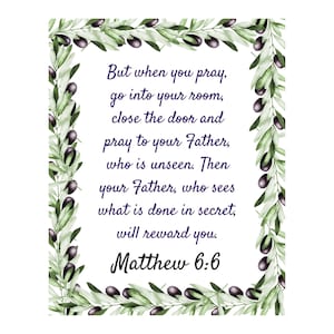Matthew 6:6 Printable Wall Art With Olive Branch , 8x10 Christian Bible ...