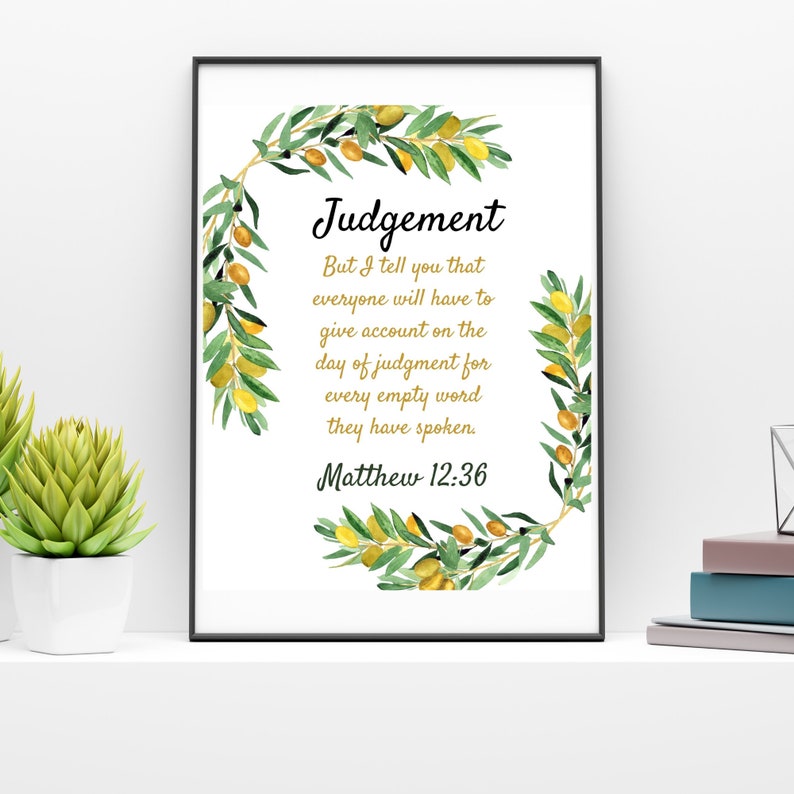 Matthew 12:36 Printable Wall Art With Olive Branch , 8x10 Christian ...