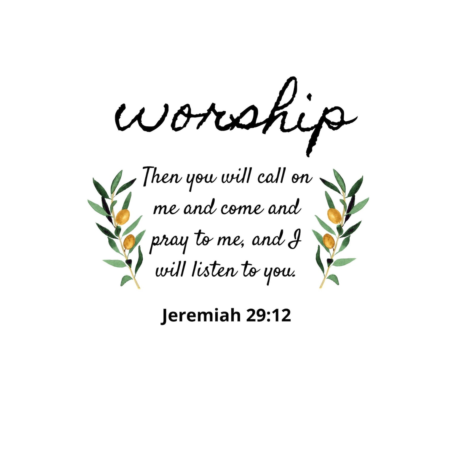 Jeremiah 29:12 Printable Wall Art With Olive Branch , 8x10 Christian ...