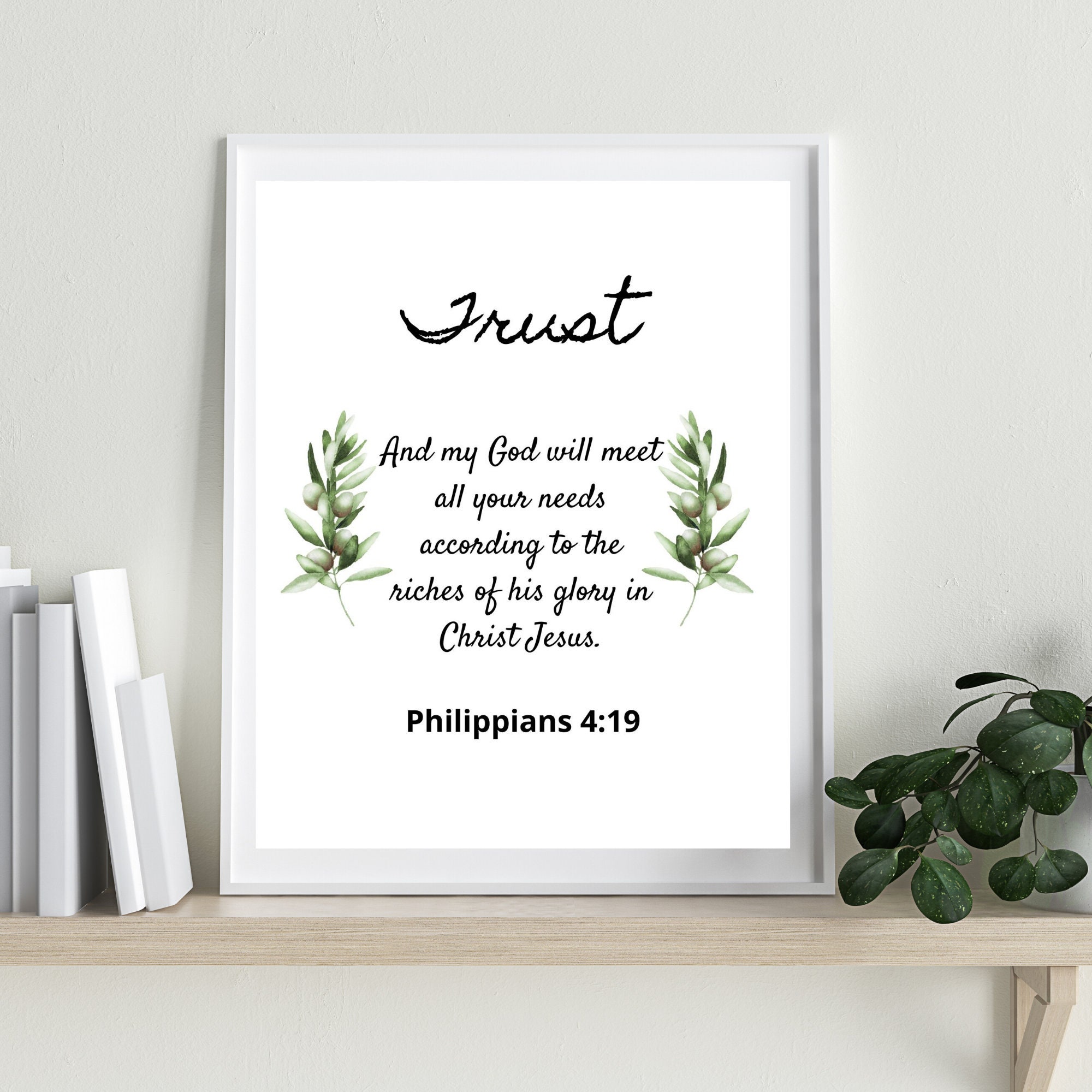 Philippians 4:19 Printable Wall Art With Olive Branch , 8x10 Christian ...