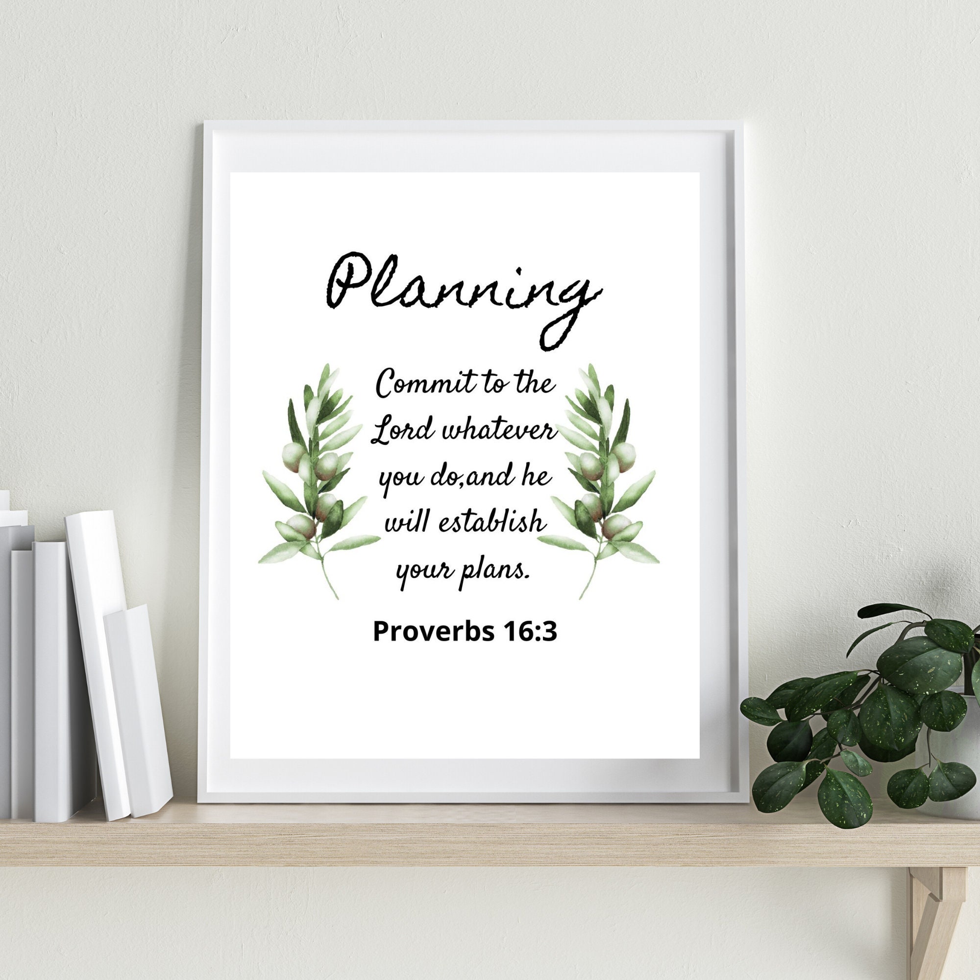 Proverbs 16:3 Printable Wall Art With Olive Branch , 8x10 Christian ...