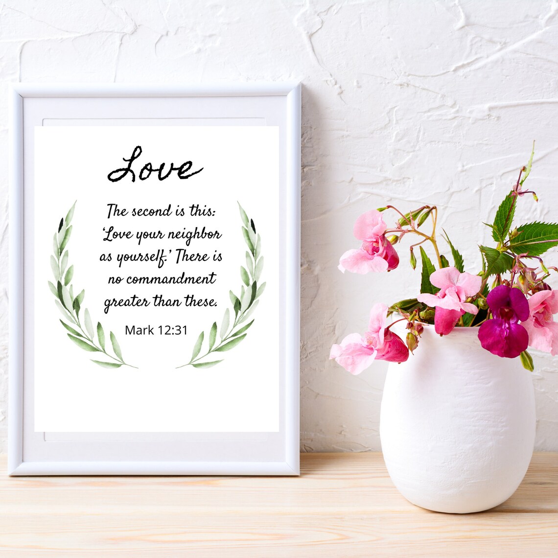 Mark 12:31 Printable Wall Art With Olive Branch , 8x10 Christian Bible ...