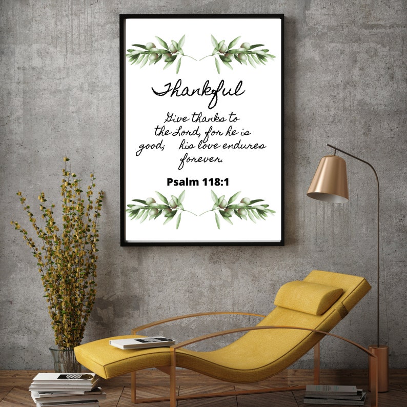 Psalm 118:1 Printable Wall Art With Olive Branch, 8x10 Christian Bible ...
