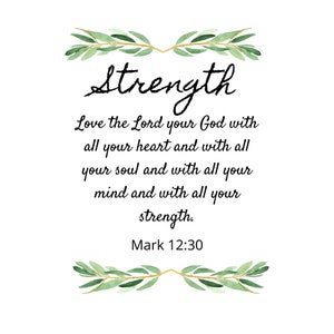 Mark 12:30 Printable Wall Art With Olive Branch , 8x10 Christian Bible ...
