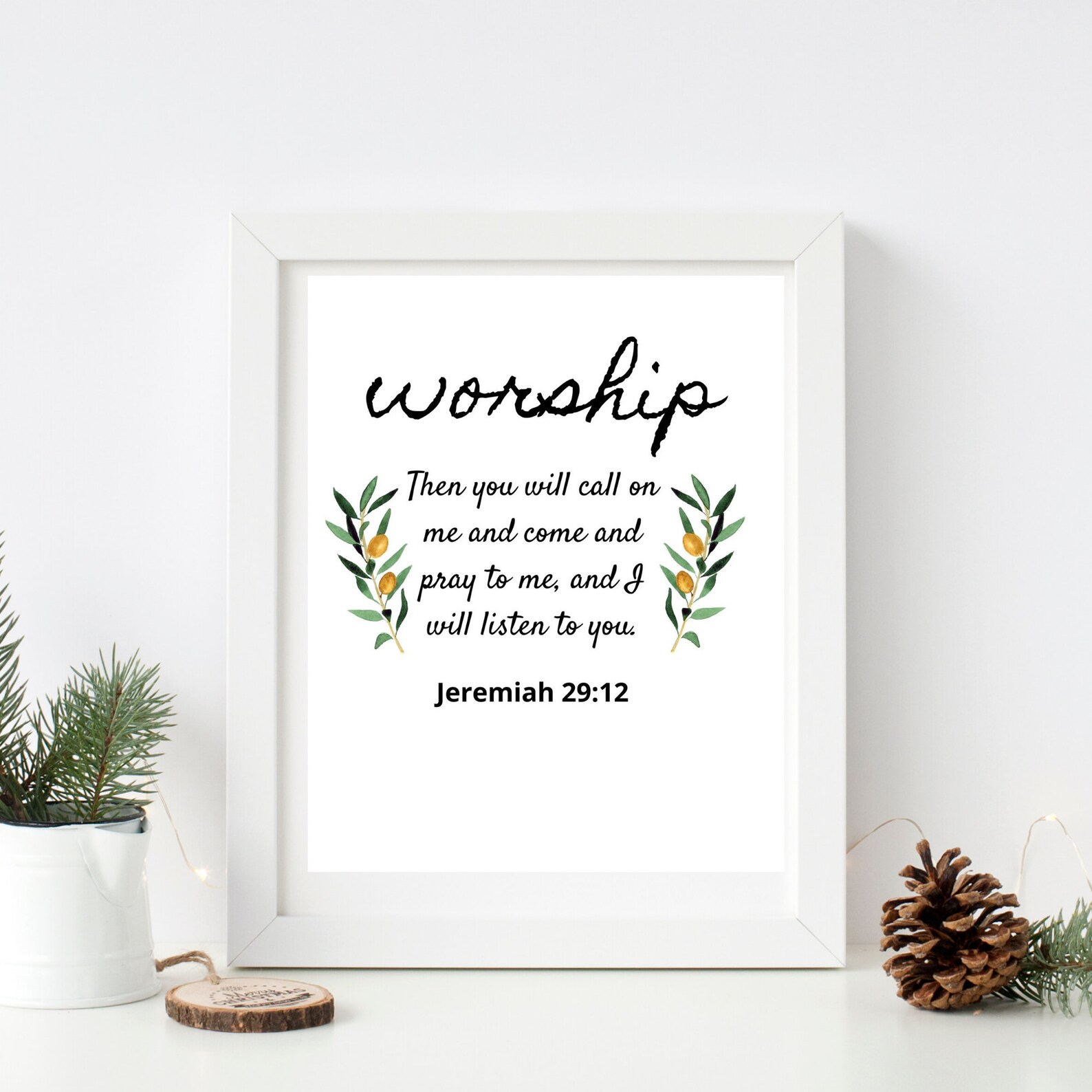 Jeremiah 29:12 Printable Wall Art With Olive Branch , 8x10 Christian ...
