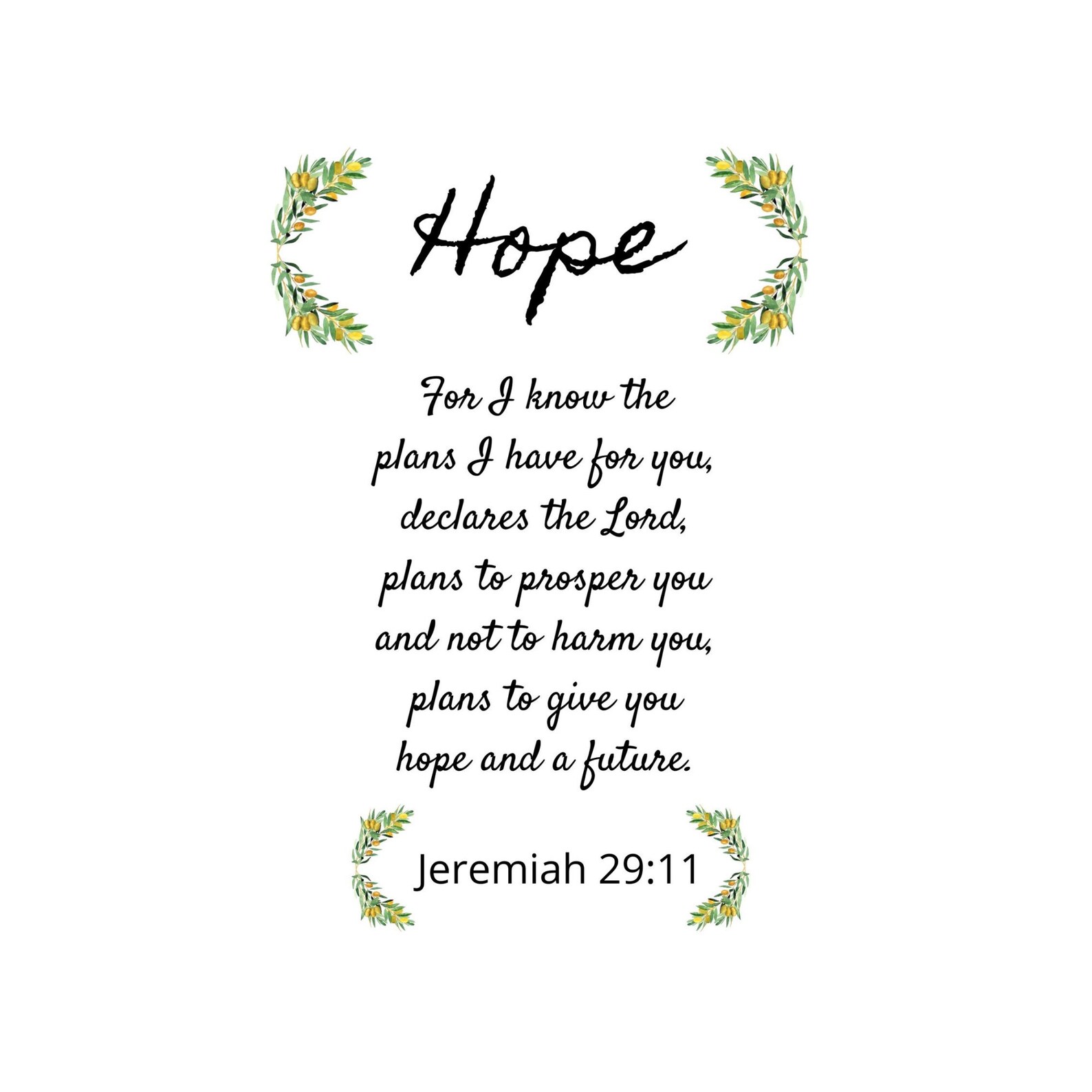 Jeremiah 29:11 Printable Wall Art With Olive Branch , 8x10 Christian ...