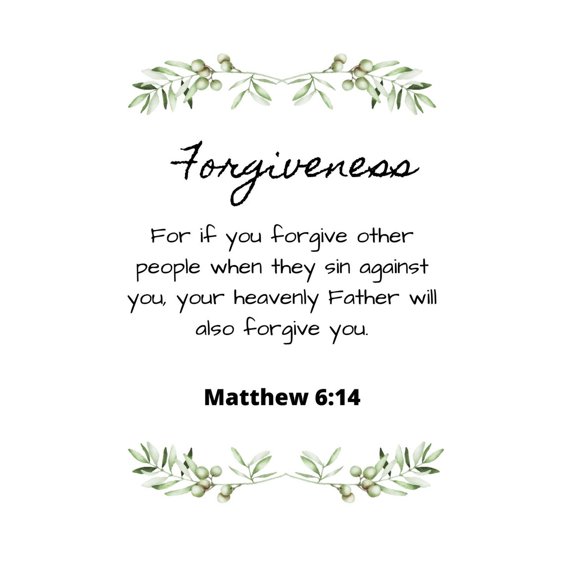Matthew 6:14 Printable Wall Art With Olive Branch, 8x10 Christian Bible ...