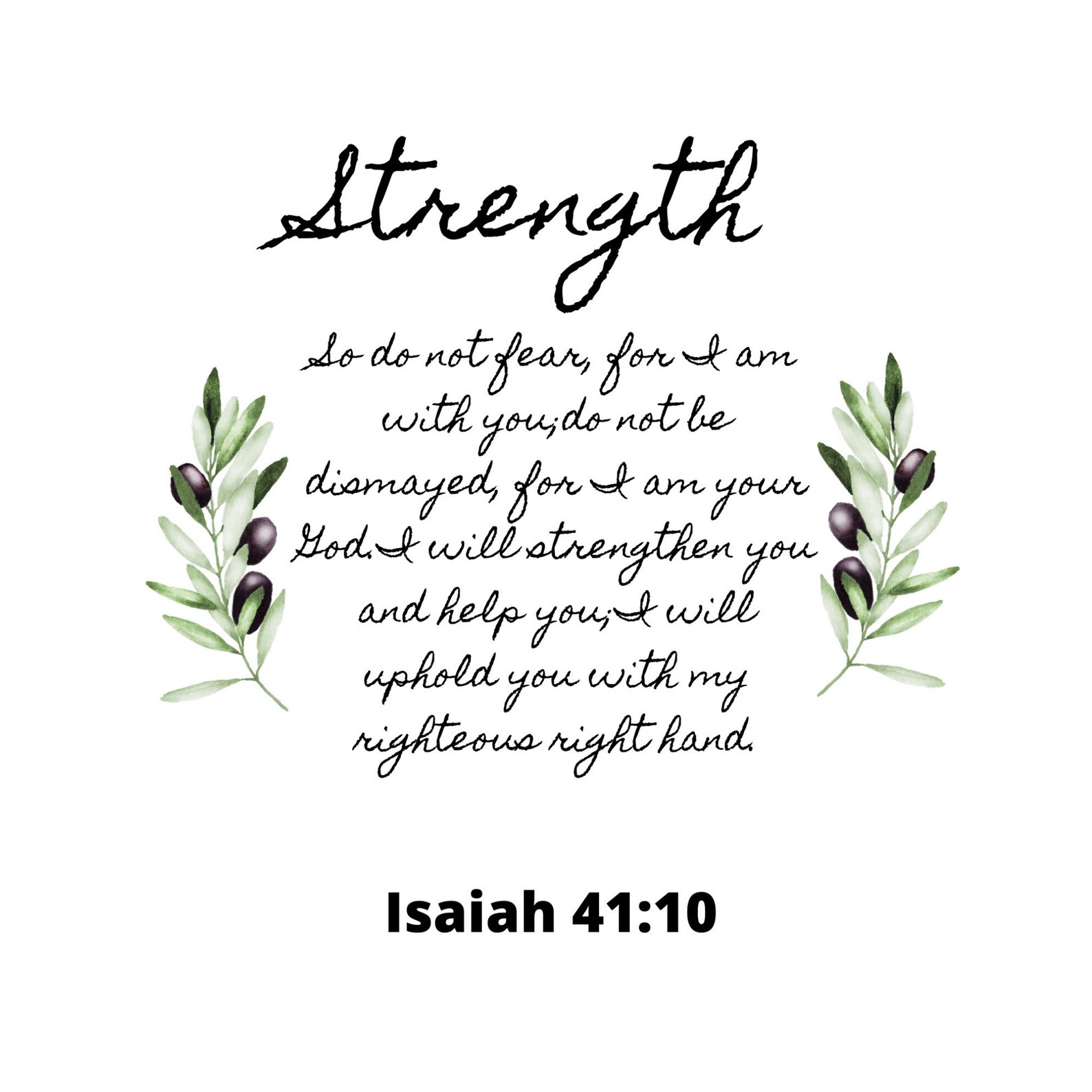 Isaiah 41:10 Printable Wall Art With Olive Branch, 8x10 Christian Bible ...