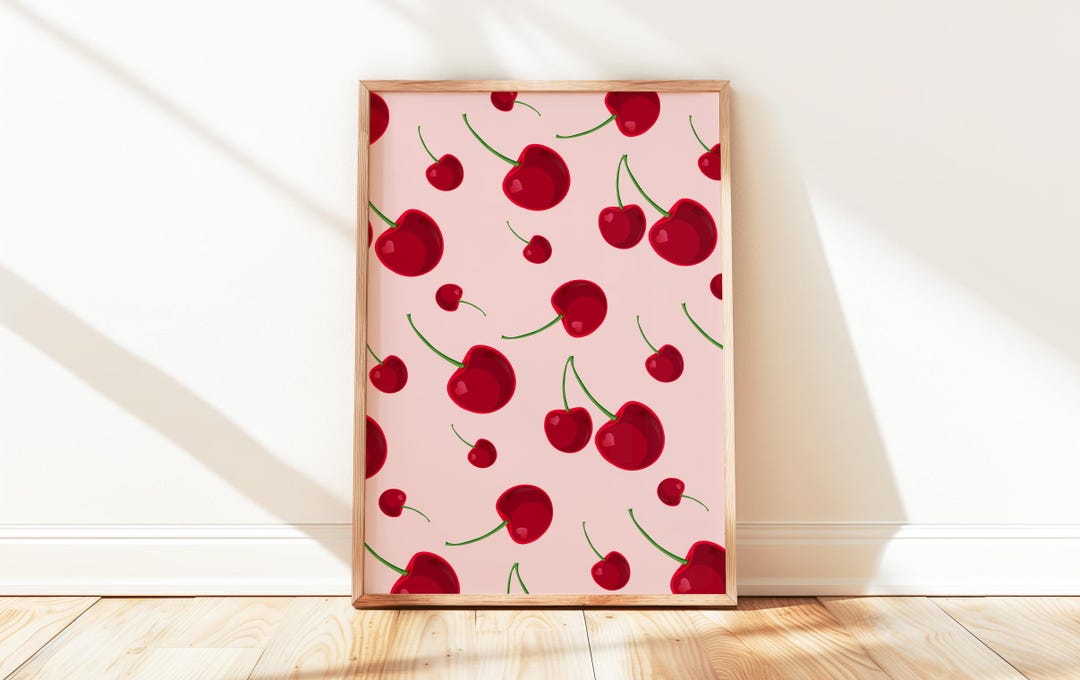 Cherry Burst Fruit Print, Funky Cherries Print, Kitchen Wall Art ...