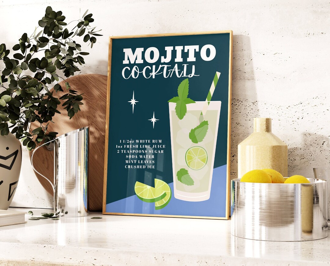 Mojito Cocktail Print Retro Cocktail Wall Art Colourful - Etsy