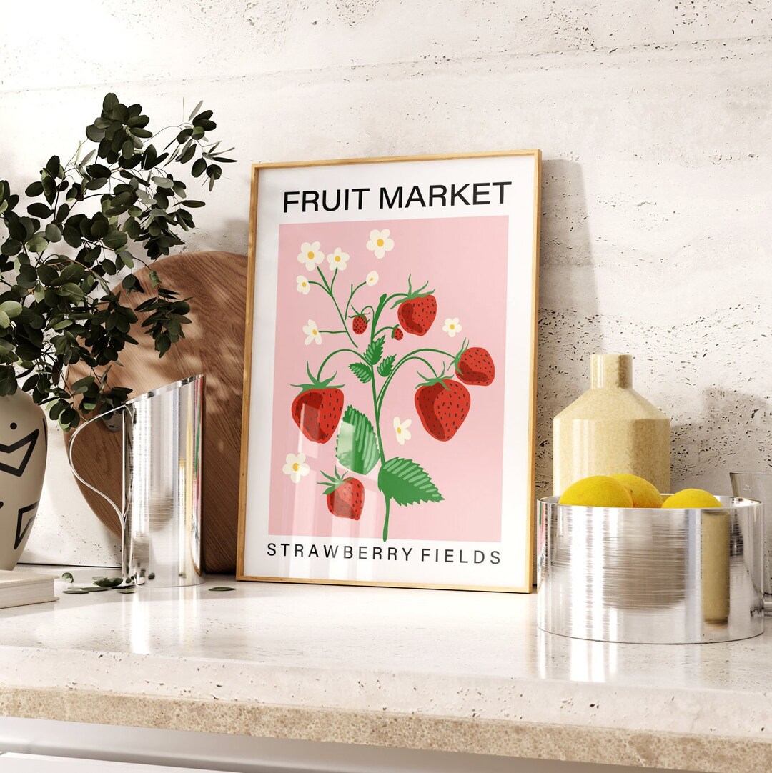 Fruit Market Poster Strawberry Fruit Print Kitchen Art - Etsy