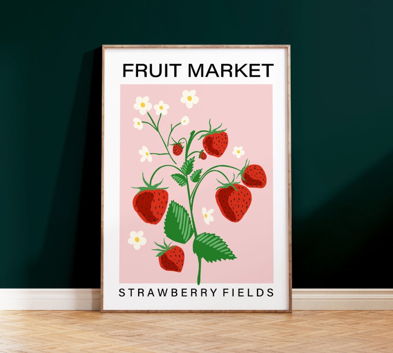 Fruit Market Poster Strawberry Fruit Print Kitchen Art - Etsy