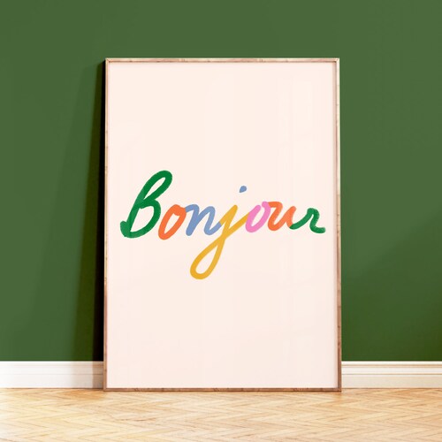 Bonjour Quote Print Bonjour Typography Print Black & White - Etsy
