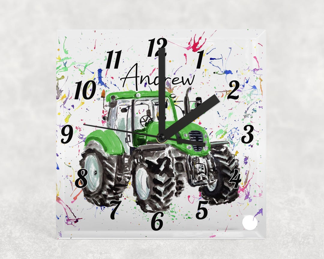 Personalised Tractor Glass Analogue Wall Clock Square or Circular ...