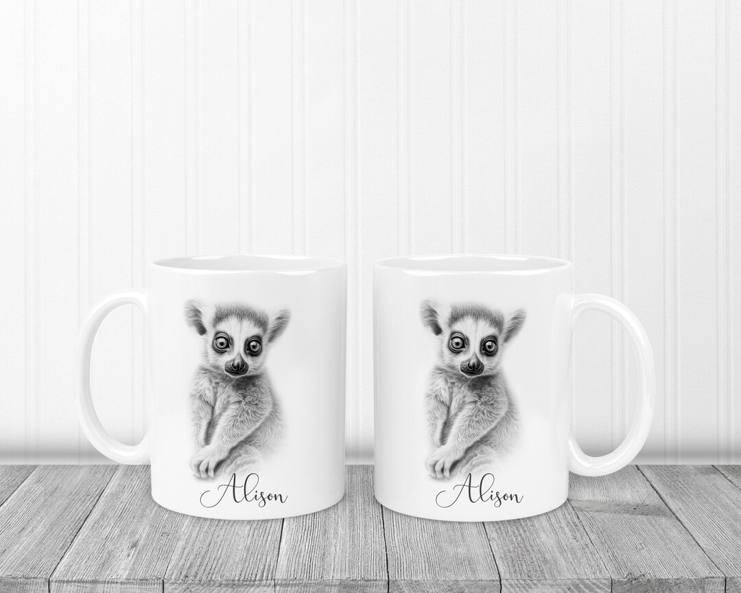Personalised Pencil Drawing Sketched Lemur Mug & Coaster Gift Set ...