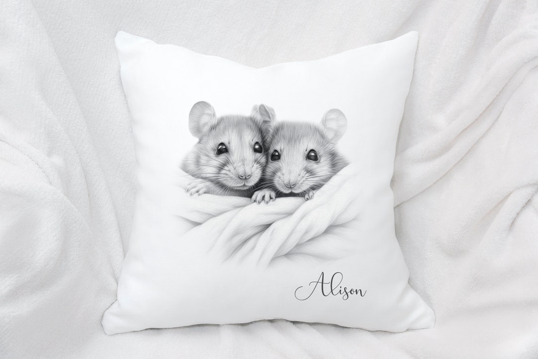 Personalised Sketch Drawing Mice Cushion, Cuddle Pillow, Birthday Gift ...