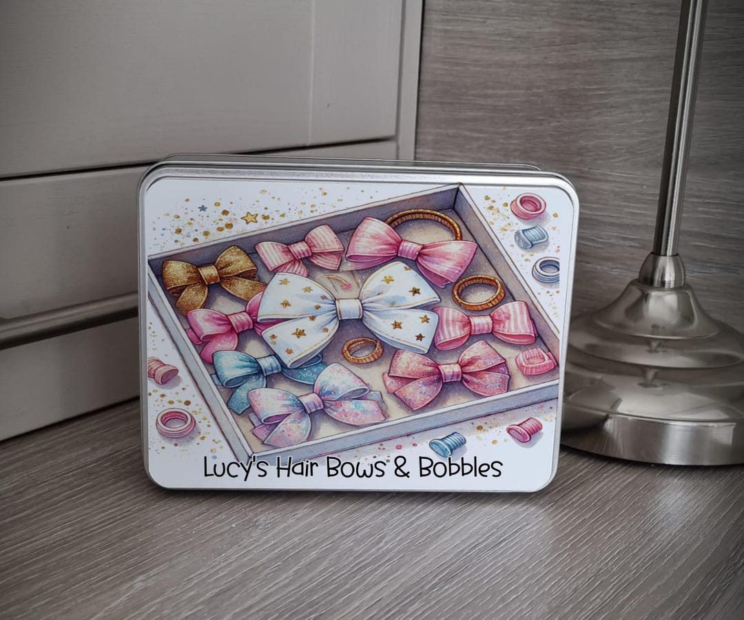 Personalised Hair Bows, Bobbles Large Storage Tin, Ideal Gift, Birthday ...