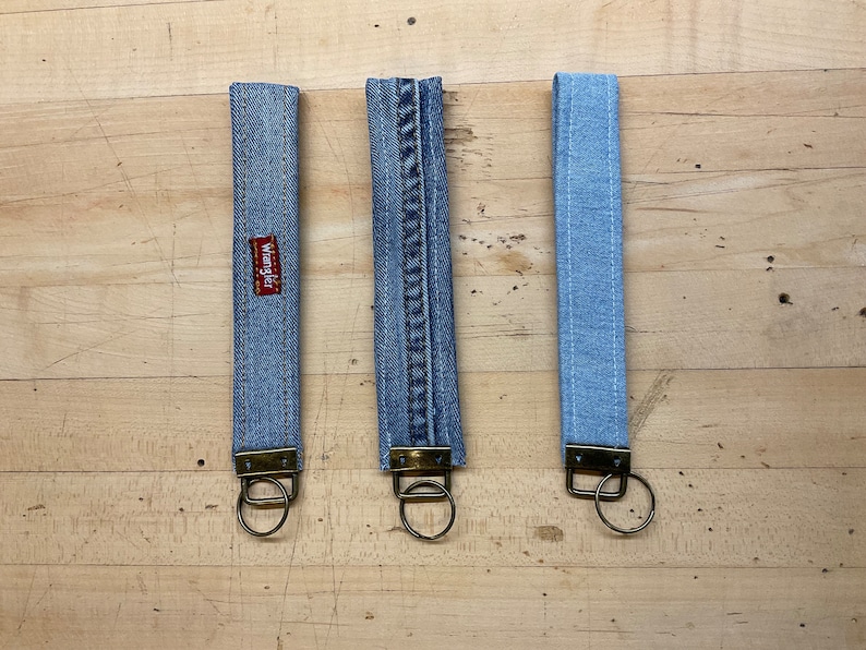 Upcycled Jean Denim Fabric Key Fob Keychain Wristlet - Etsy