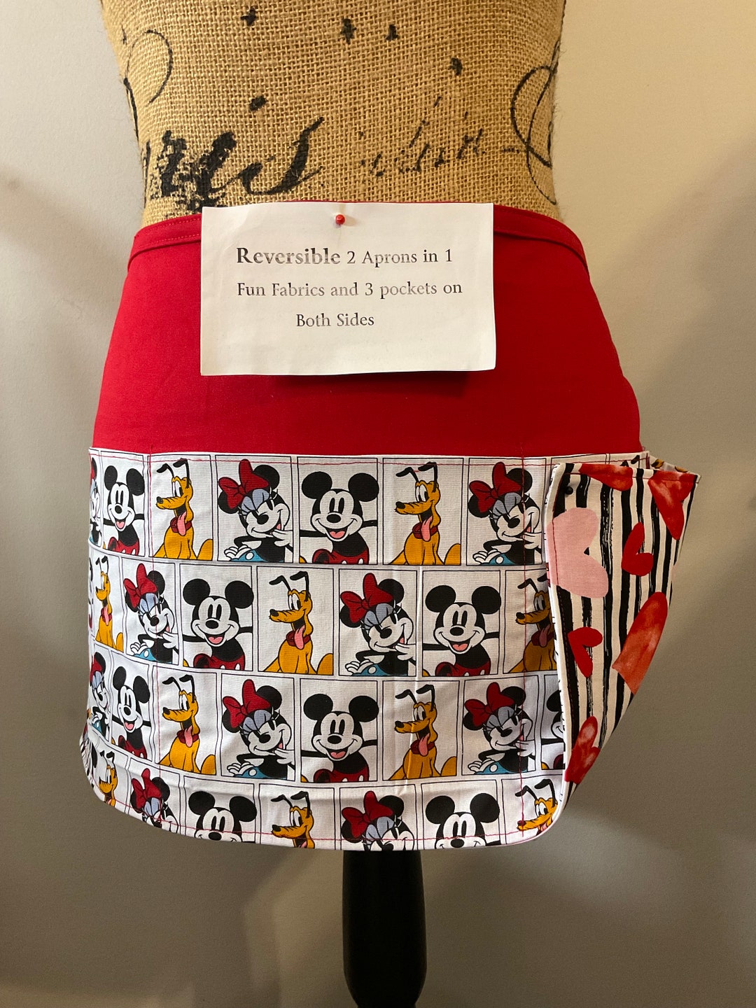 2 in 1 Reversible Mickey Minnie Mouse Fabrics Waitress 3 Pocket Half ...