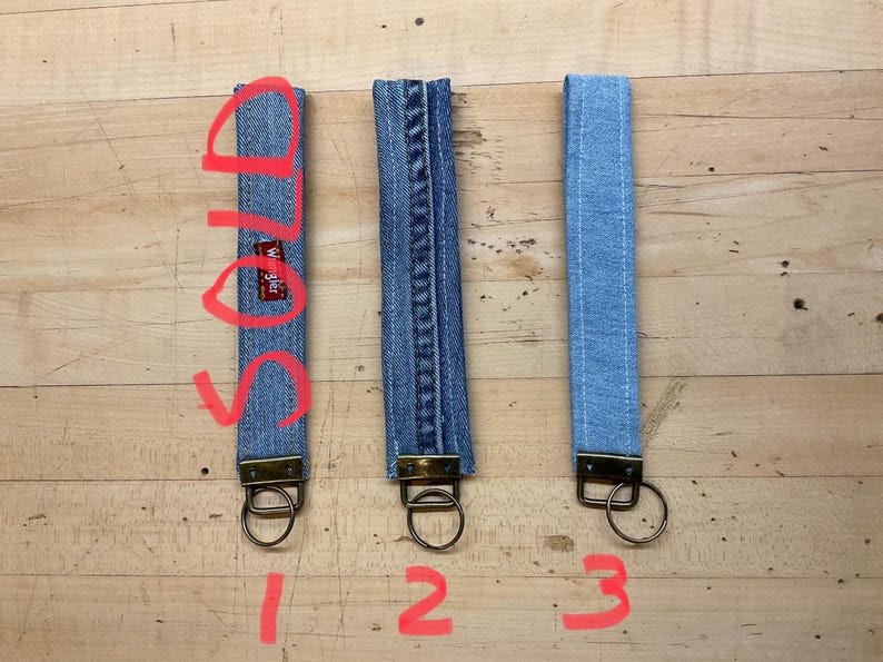 Upcycled Jean Denim Fabric Key Fob Keychain Wristlet - Etsy