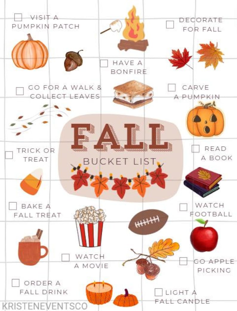 Printable Fall Bucket List - Etsy