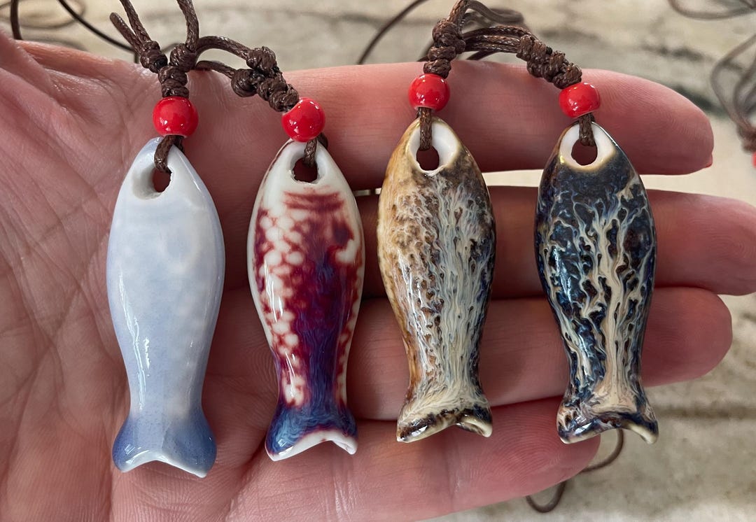 Fish Whistle Necklace Dolphin, Shell and Fish Whistle Jewelry Ceramic ...