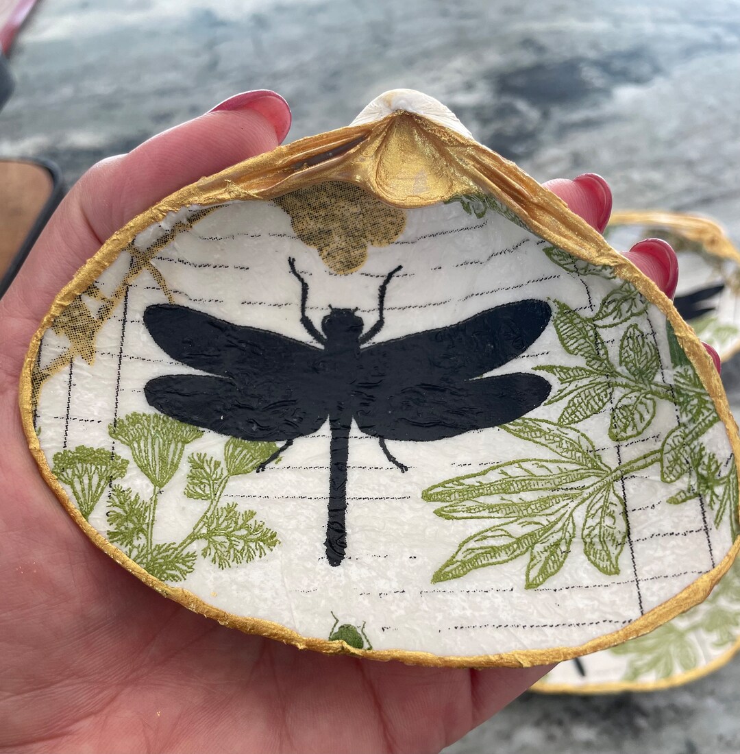 Dragonfly Shell Jewelry Dish Trinket Dishes Ring Dish Hand Painted ...