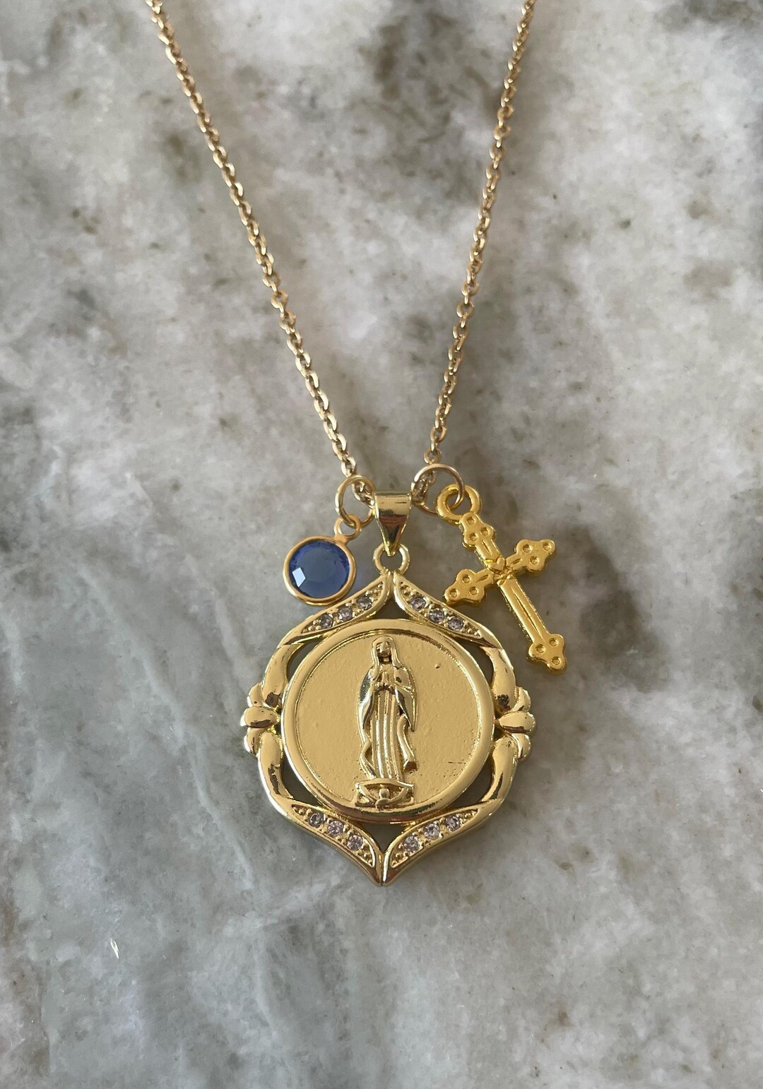 Personalized Blessed Mary Necklace 18K Gold Filled Virgin Mary Pendant ...