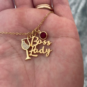Boss Lady Gold Plated Stainless Steel Jewelry Wine Glass Charm Necklace ...