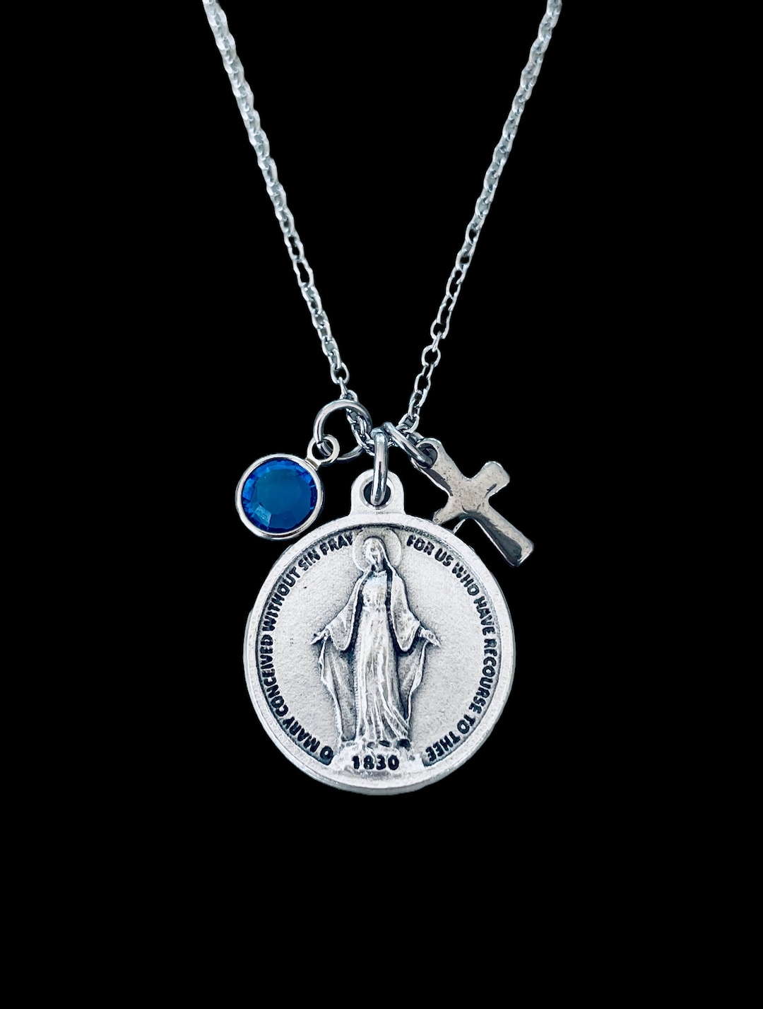 Miraculous Mary Necklace Hail Mary Full of Grace Prayer Catholic Medal ...