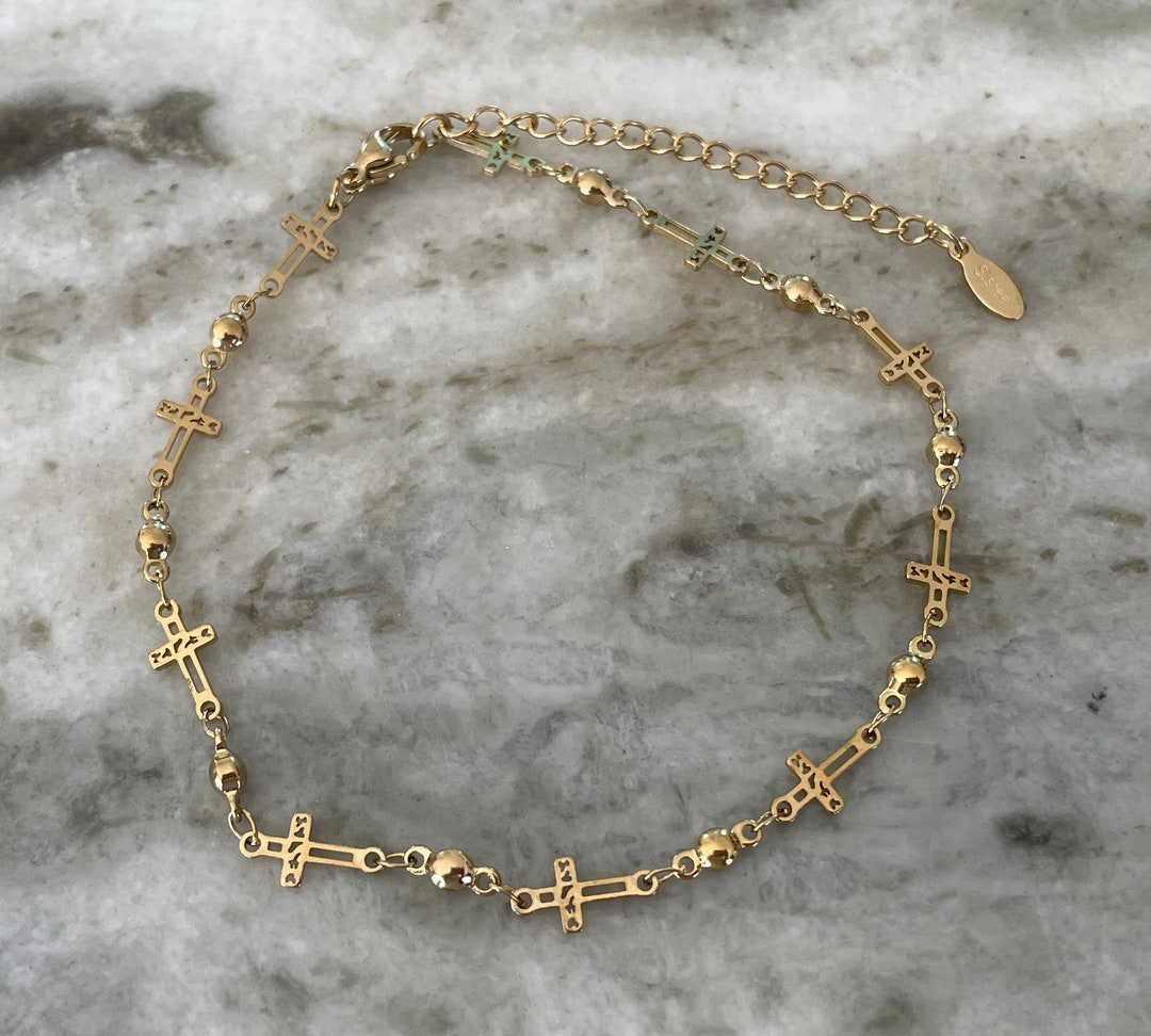 Gold Cross Anklet Stainless Steel Gold Filigree Cross Anklet Beach Jewelry One Size Fits All - Etsy