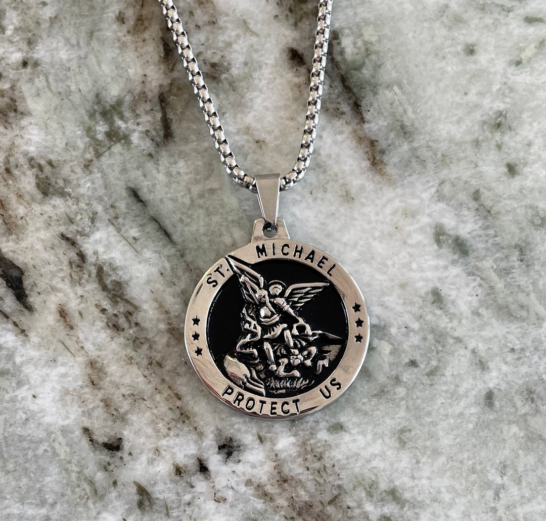 Saint Michael Medal Silver St Michael Necklace Archangel Michael ...