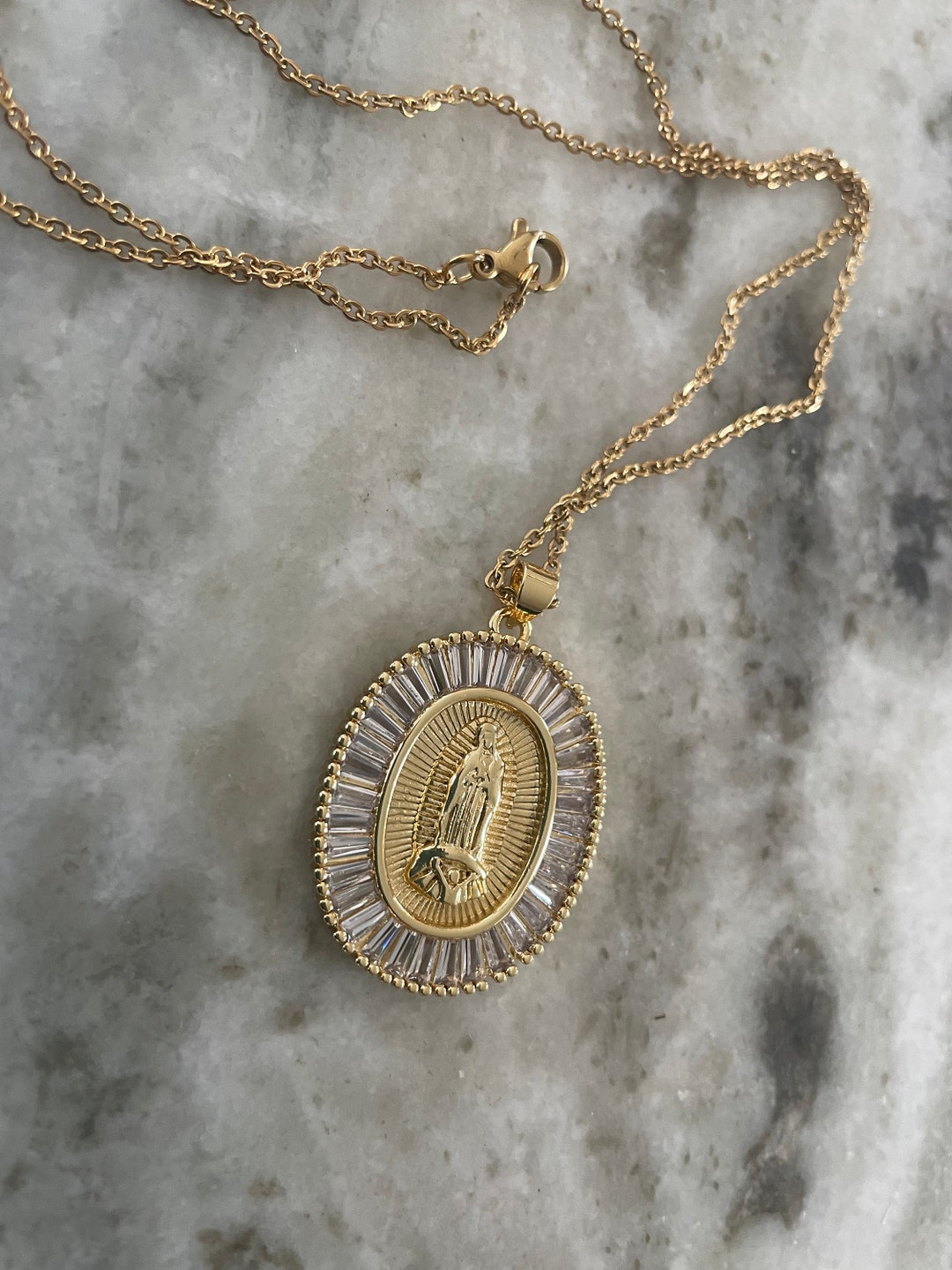 Our Lady of Guadalupe Necklace 18K Gold Filled Medal Catholic Jewelry ...
