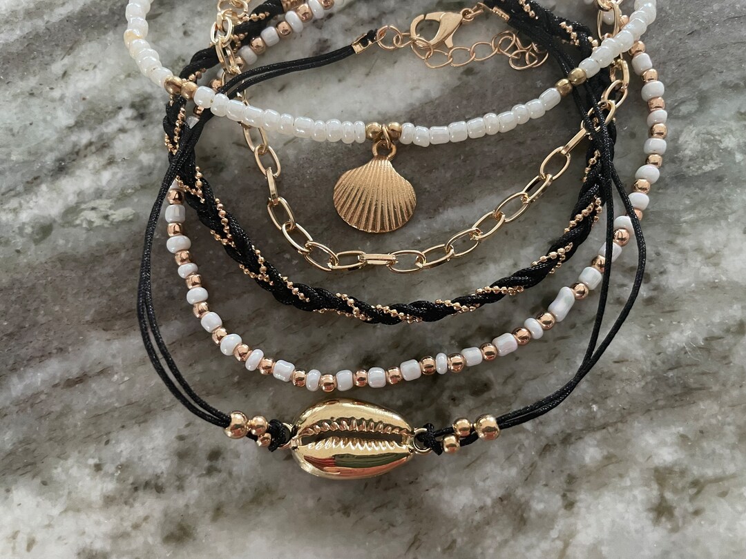 Gold Anklet 5 Piece Set Layered Nautical Anklet Beach Ankle Jewelry ...