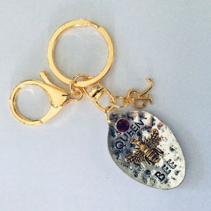 Queen Bee FOB Keychain Gold Bee Inspirational Gift Silver Key Chain ...