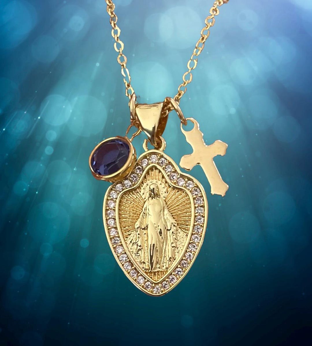Dainty Personalized Miraculous Mary Necklace 18K Gold Plated Mother ...