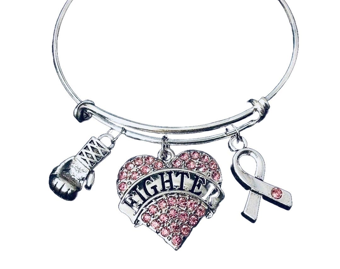 Breast Cancer Charm Bracelet Pink Awareness Ribbon Adjustable One Size ...