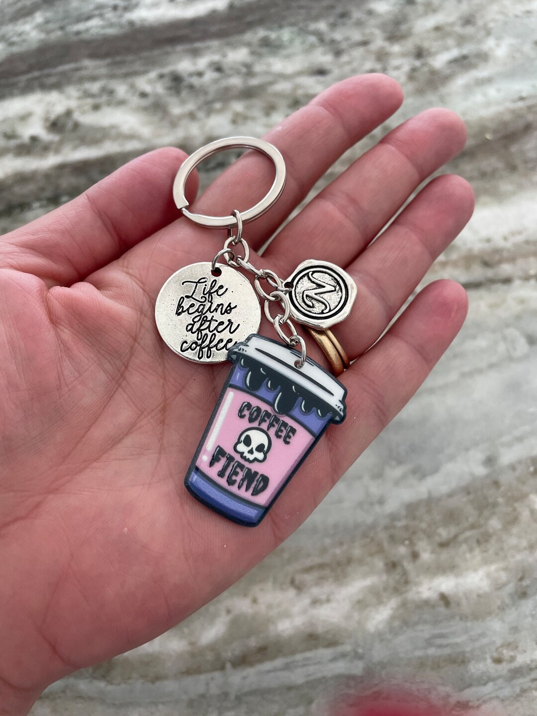 Personalized Coffee Fiend Keychain Life Begins After Coffee Key Chain ...