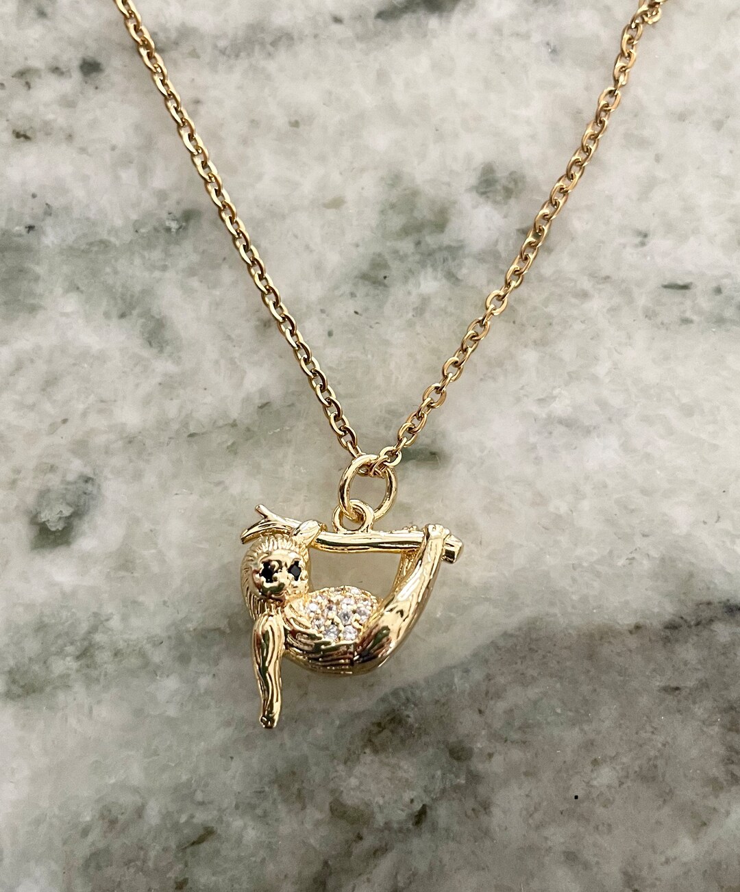 Sloth Necklace 18K Gold Filled Sloth Pendant CZ Micro Pave Sloth Charm ...