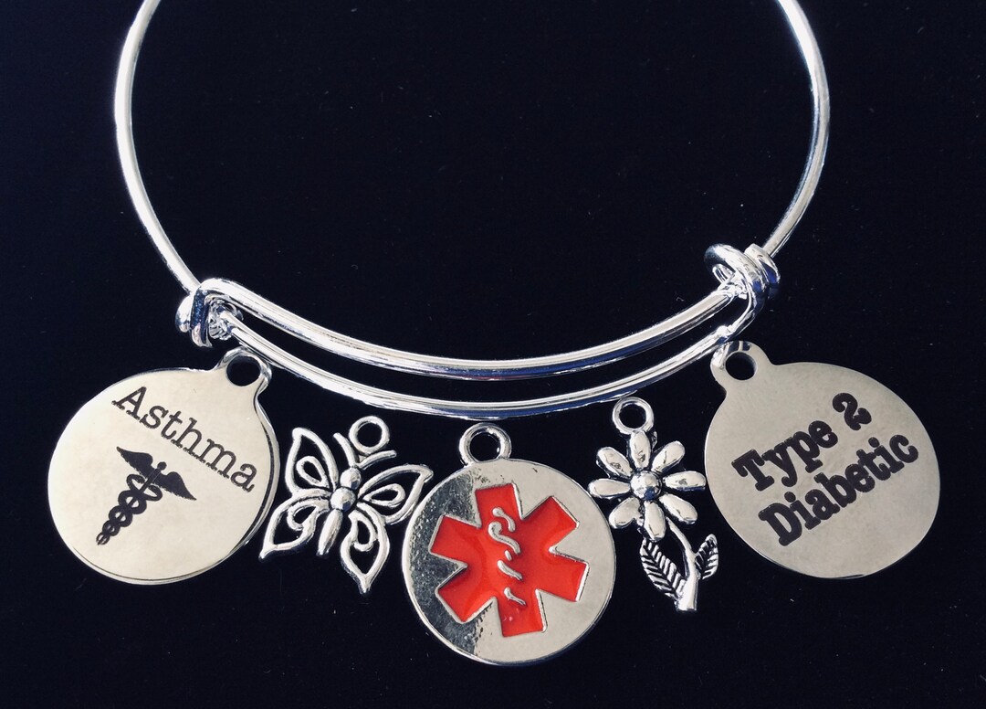 Asthma With Type 1 or Type 2 Diabetic Gift for Women Expandable Charm ...