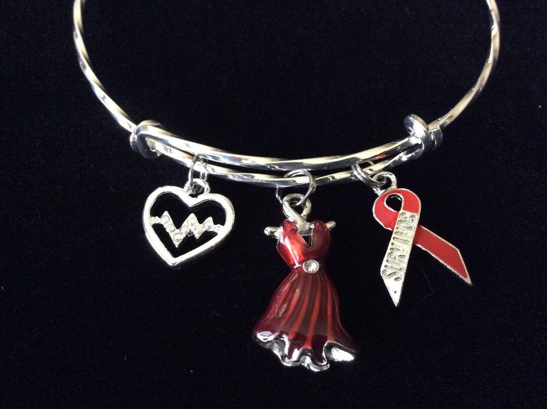 Women's Charm Bracelet Red Awareness Survivor Ribbon Red Dress ...